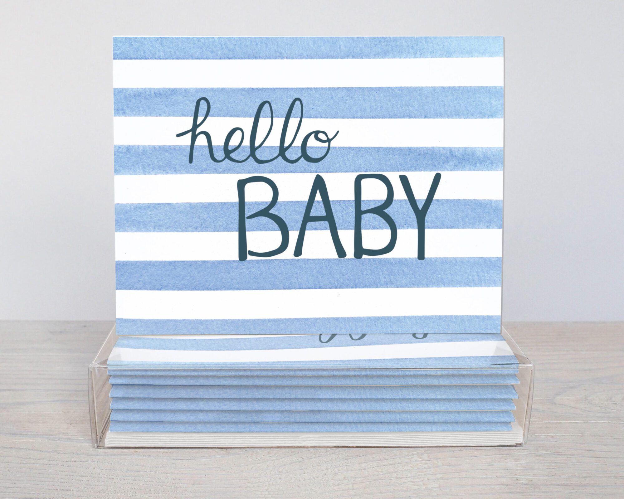 Hello Baby Blue Striped Card - White Clover Paper Co.