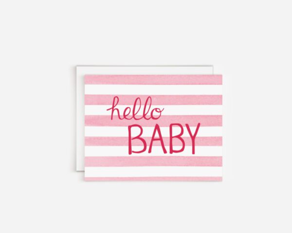 Hello Baby Pink Striped Card - White Clover Paper Co.