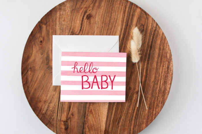 Hello Baby Pink Striped Card - White Clover Paper Co.