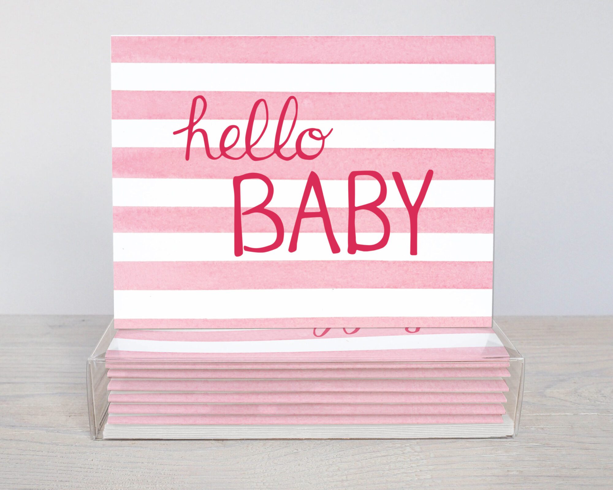 Hello Baby Pink Striped Card - White Clover Paper Co.
