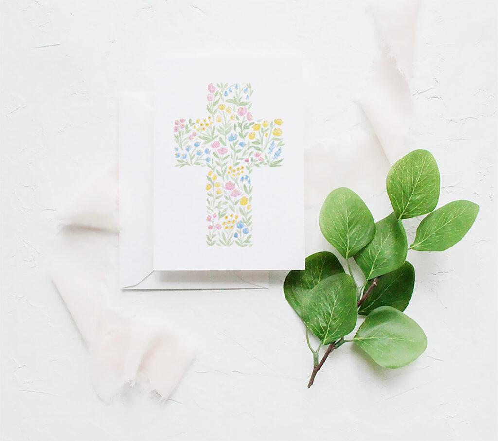 Floral Cross Christian Greeting Card - White Clover Paper Co.
