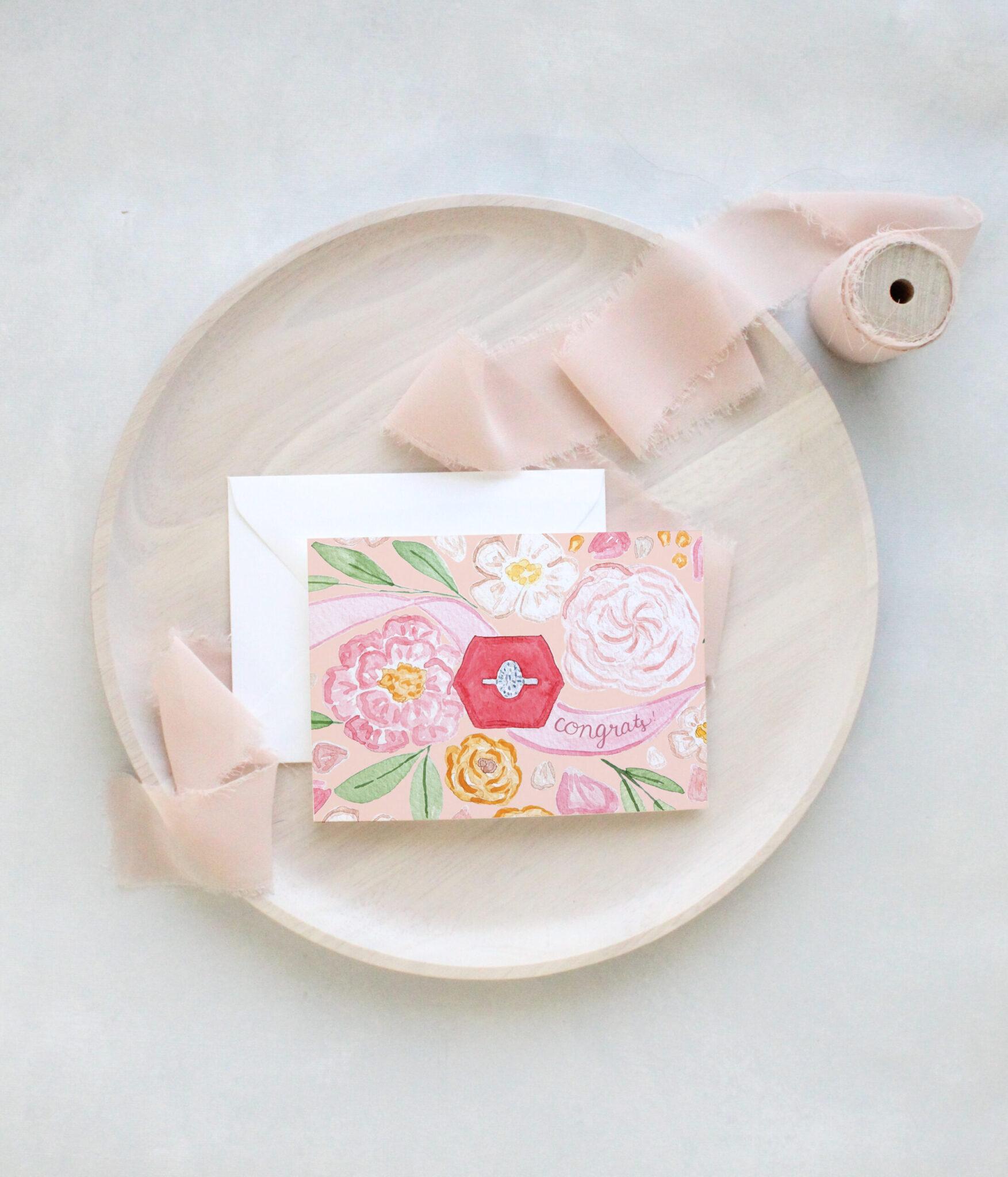 Pink Engagement Ring Card - White Clover Paper Co.
