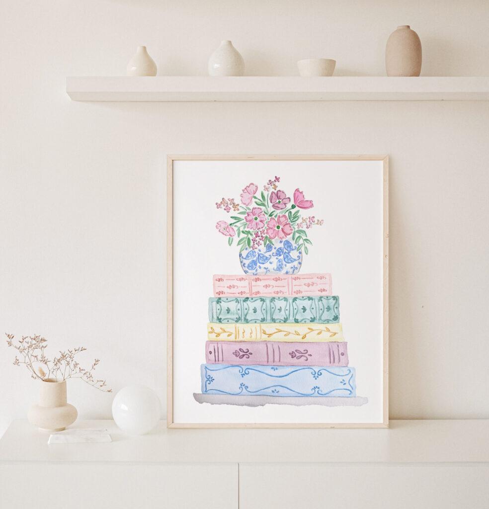 Stack Of Books 8x10 Art Print - White Clover Paper Co.